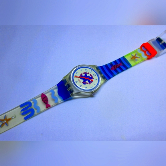 Swatch | Accessories | 992 Vintage Ladies Swatch Watch Red Cloud Fish ...